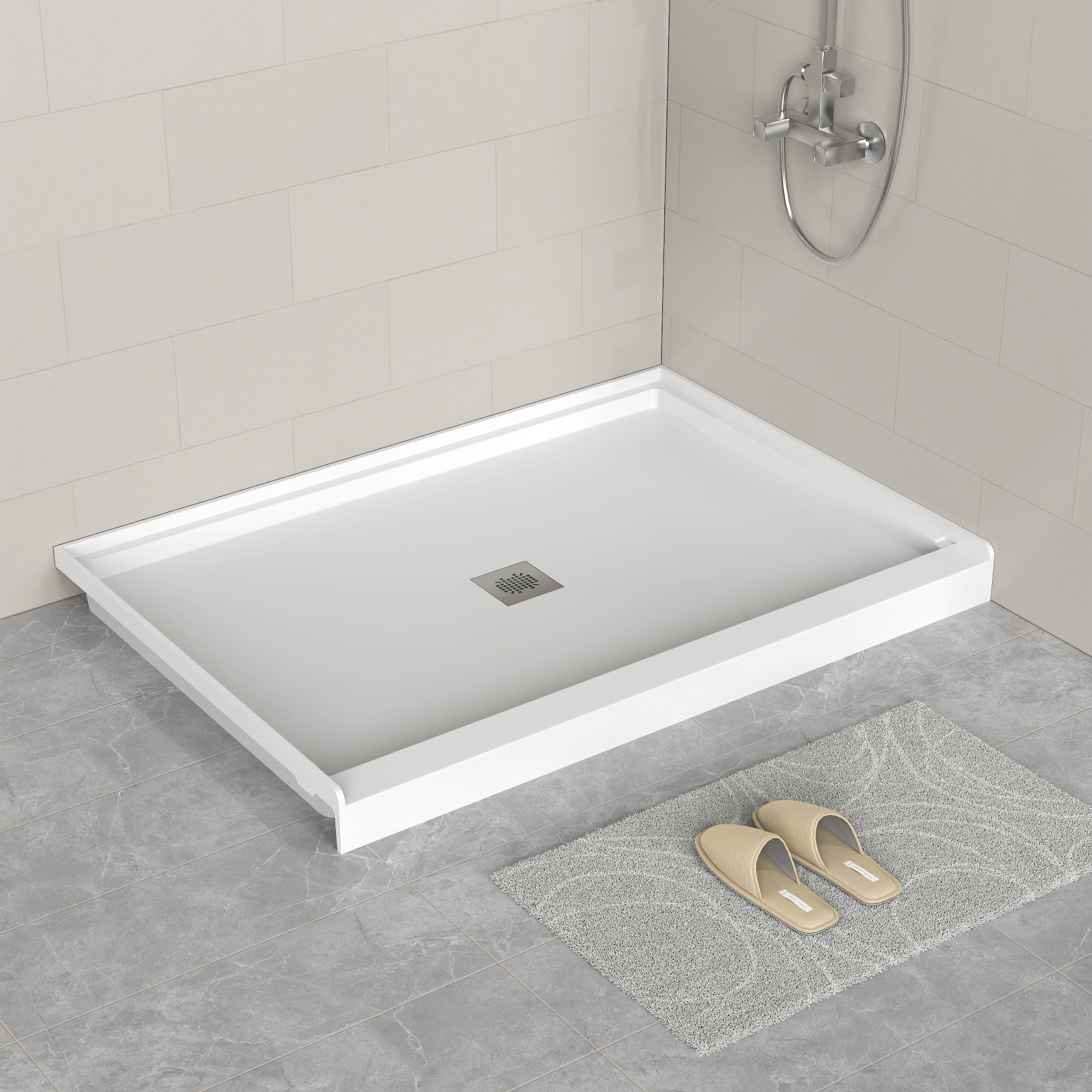 48" x 34" Solid Surface Shower Base – Center Drain, Matte Finish ...